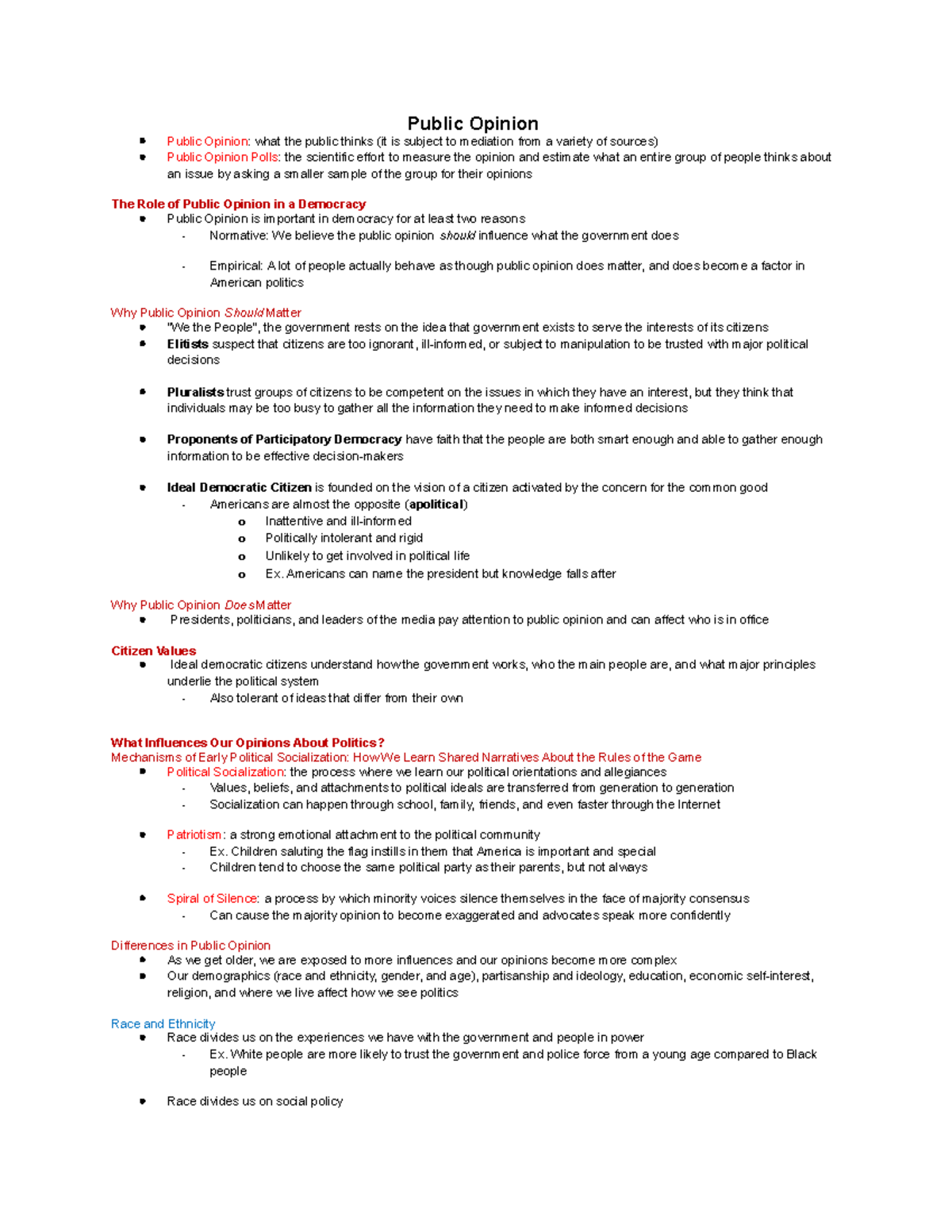 Gov Reading Notes - pols 2305 - Public Opinion Public Opinion: what the ...
