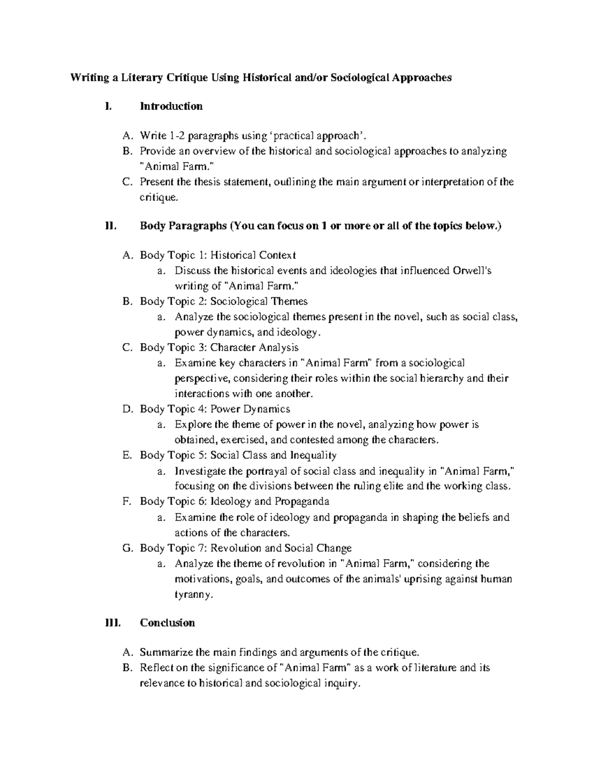 Writing a Literary Critique - Introduction A. Write 1-2 paragraphs ...