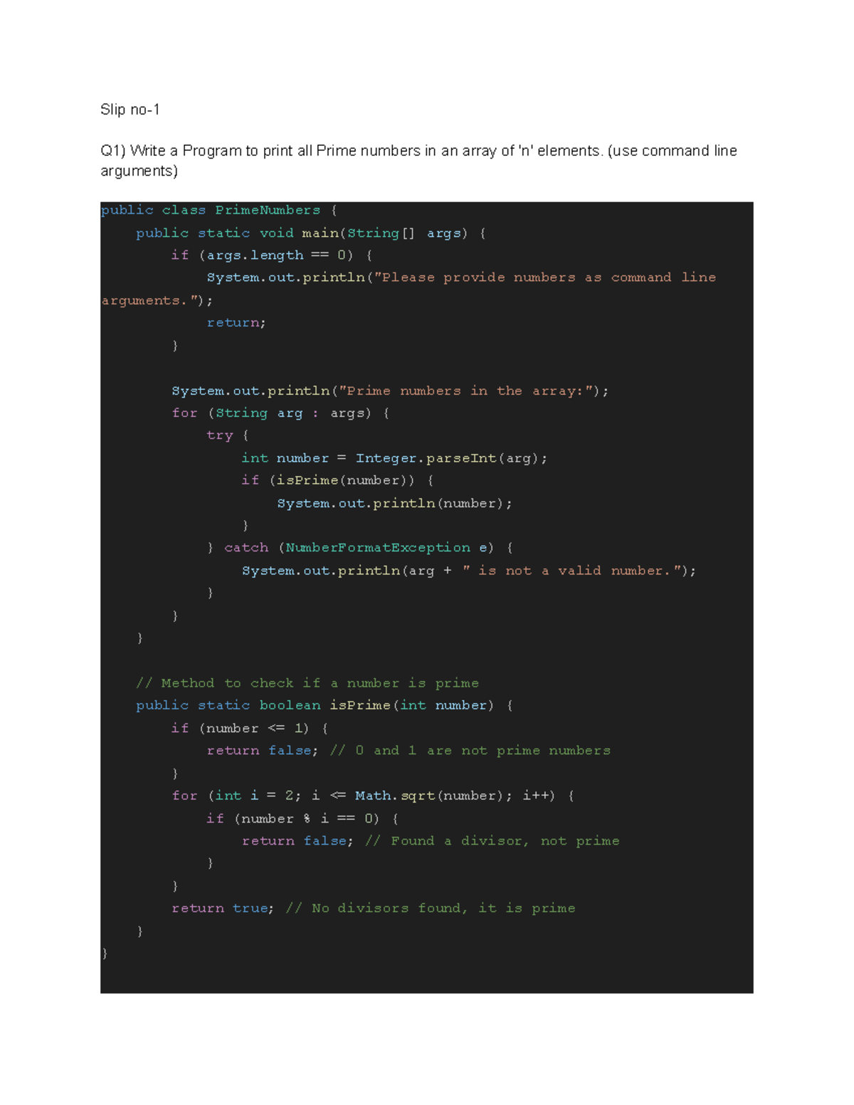 Java practical slips solution - Slip no- Q1) Write a Program to print all Prime numbers in an ...