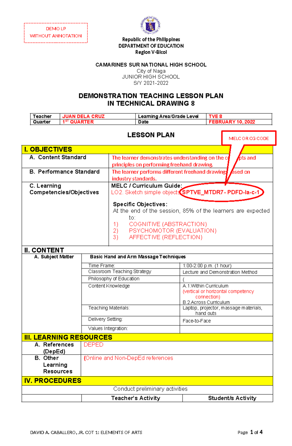COT demo lesson plan template by maestro bongcab - Republic of the ...