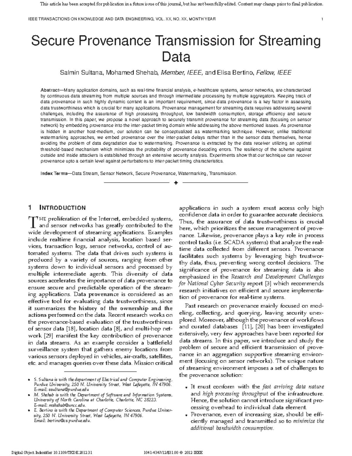2012 tkde-prov-streaming(32) - IEEE TRANSACTIONS ON KNOWLEDGE AND DATA ENGINEERING, VOL. XX, NO ...