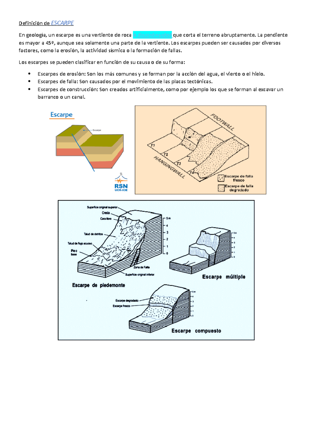 Definición de escarpe - resumen muy breve - Definición de ESCARPE En geología, un escarpe es una ...