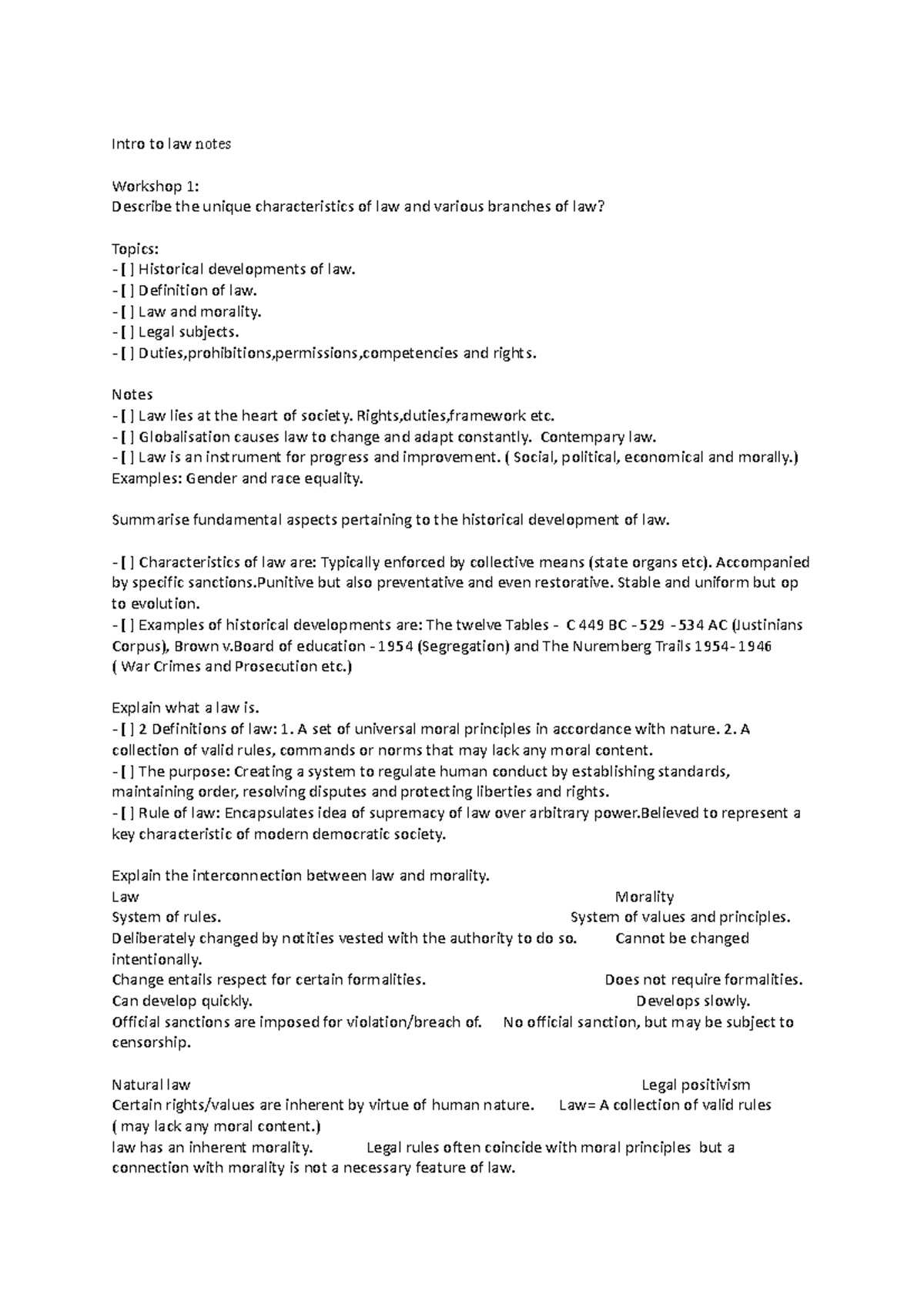 Document (2) copy - Intro to law notes - Intro to law notes Workshop 1 ...
