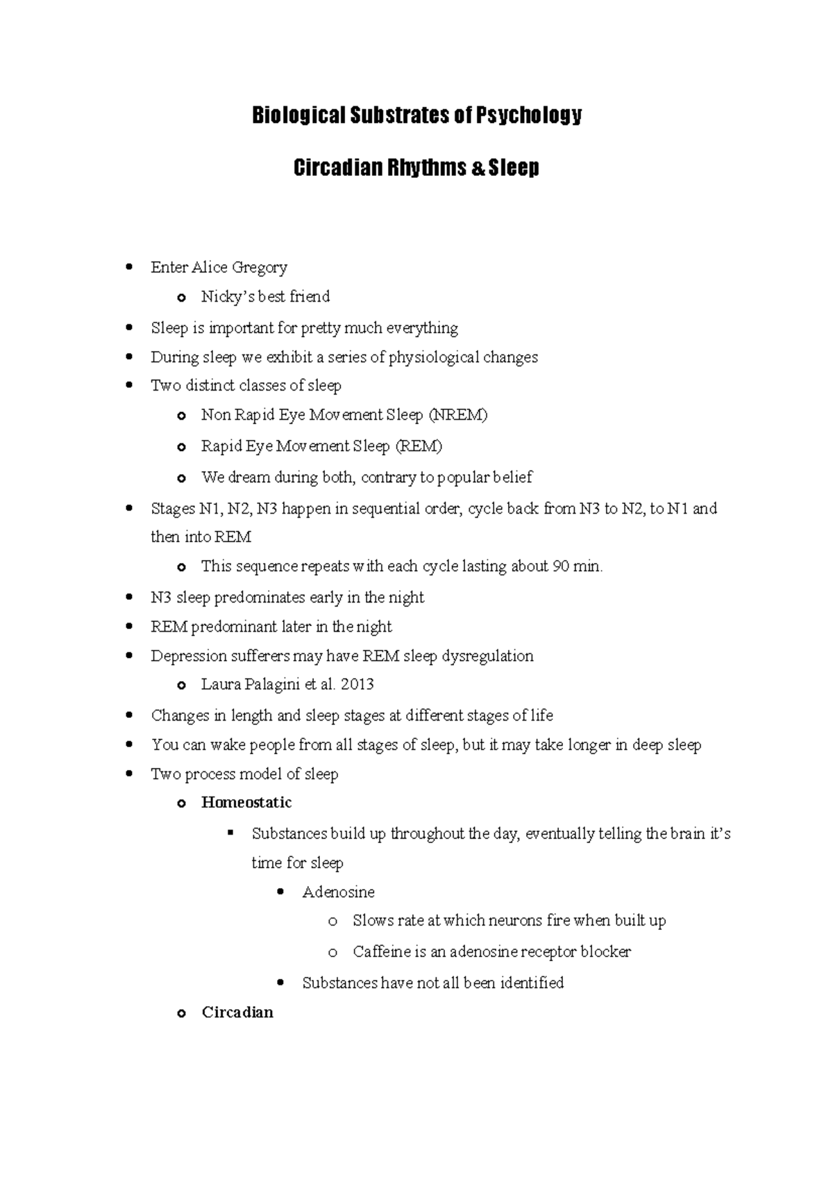 Circadian Rhythms & Sleep - Biological Substrates of Psychology ...