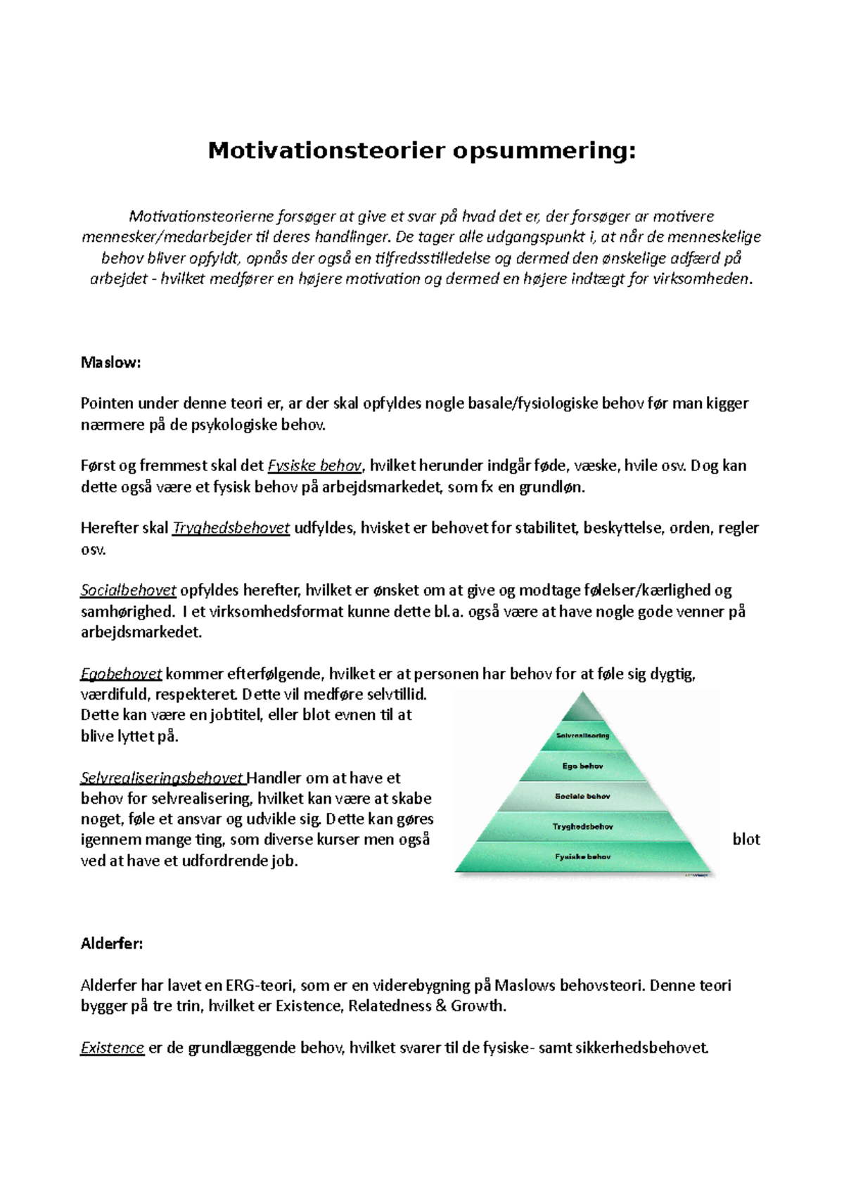 Basic Motiviationsteorier opsummering - Motivationsteorier opsummering ...