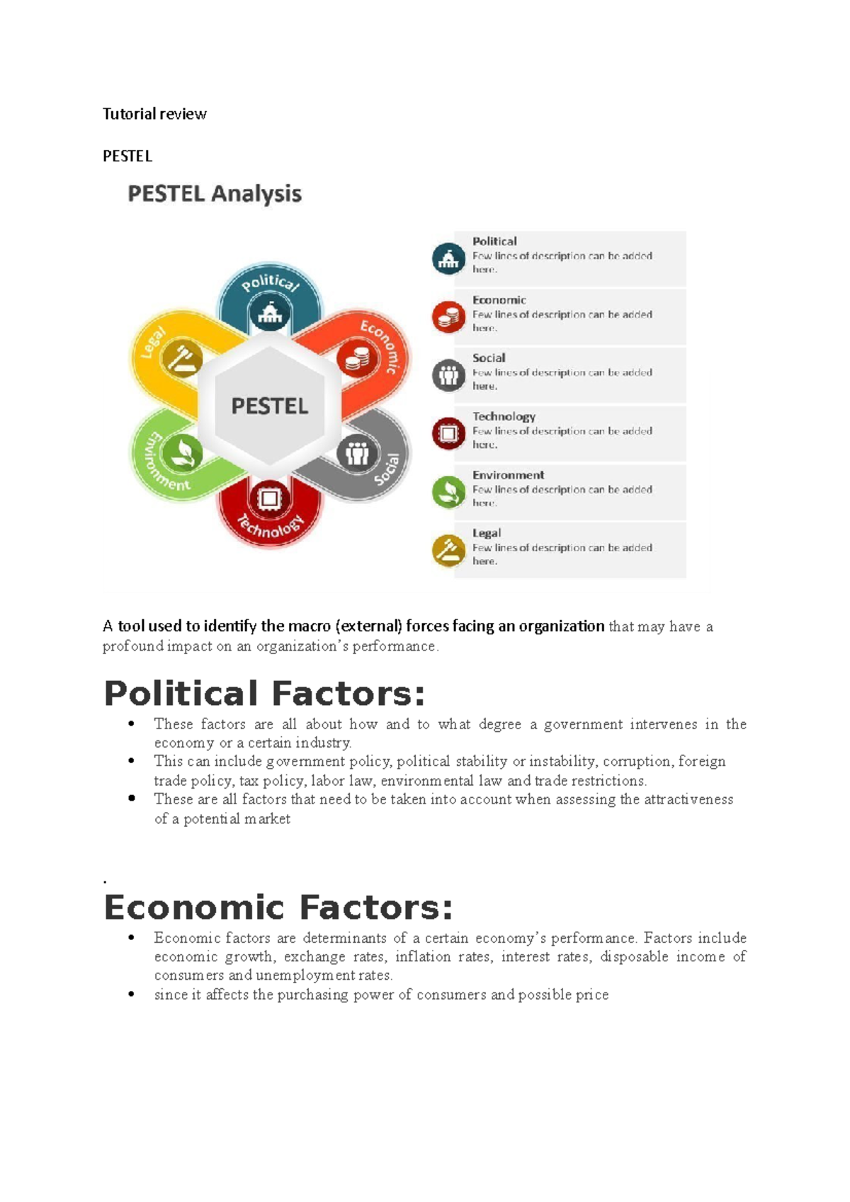 Extra ops notes - Tutorial review PESTEL A tool used to identify the ...
