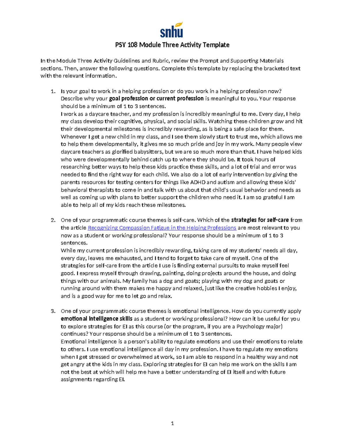 PSY 108 Module Three Activity Template - Then, answer the following ...