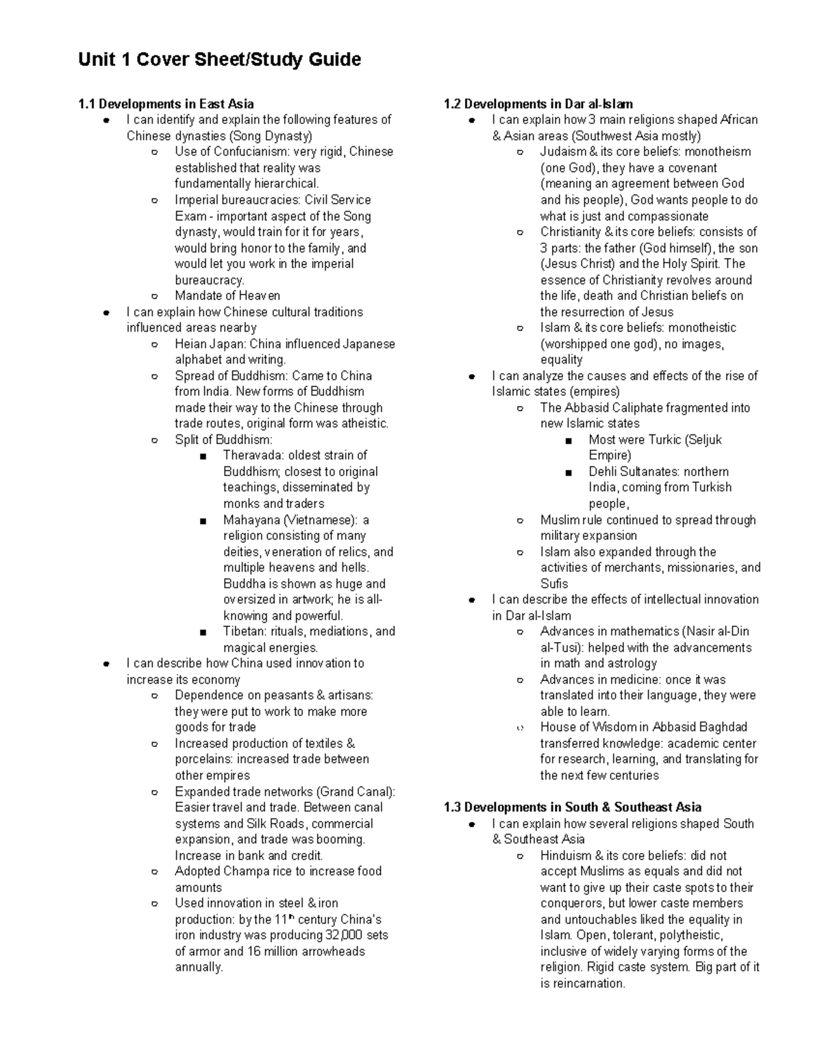 Unit 1 Cover Sheet Study Guide - Imperial bureaucracies: Civil Service ...