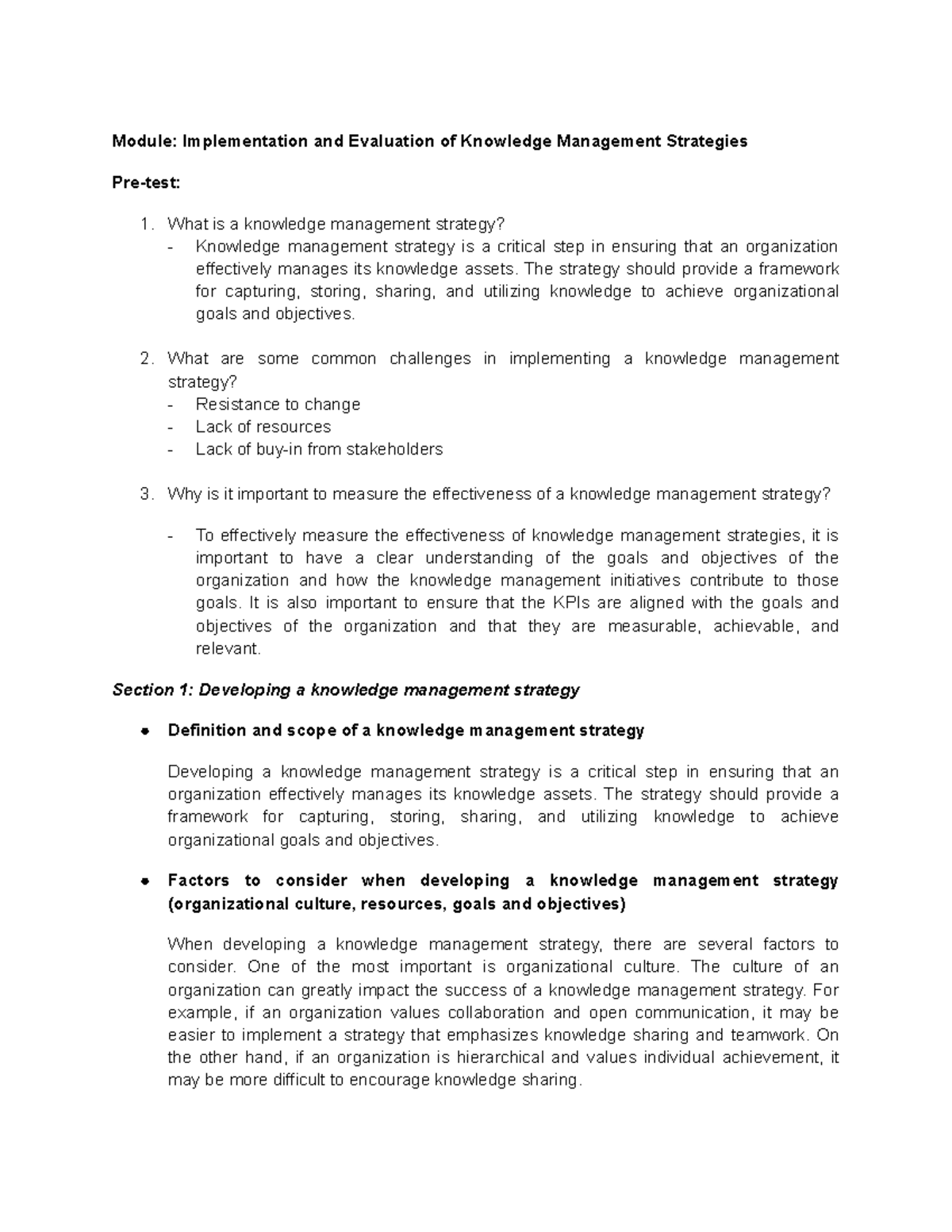 Module 6 Implementation and Evaluation of Knowledge Management ...