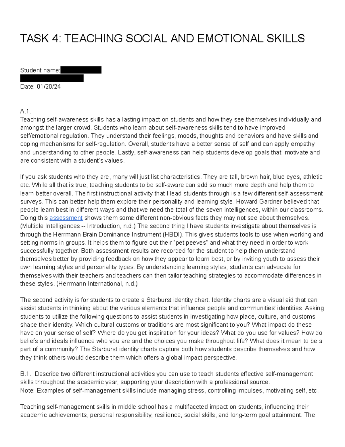 TASK 4 Teaching Social AND Emotional Skills - TASK 4: TEACHING SOCIAL ...