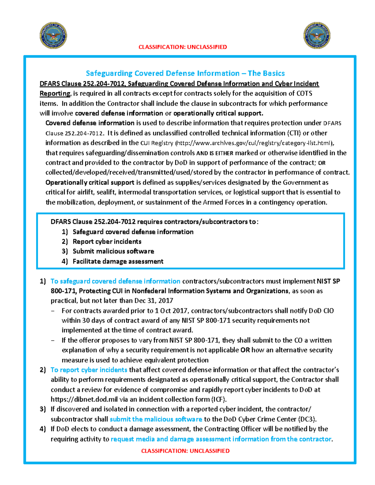 Safeguarding Covered Defense Information - The Basics - CLASSIFICATION ...