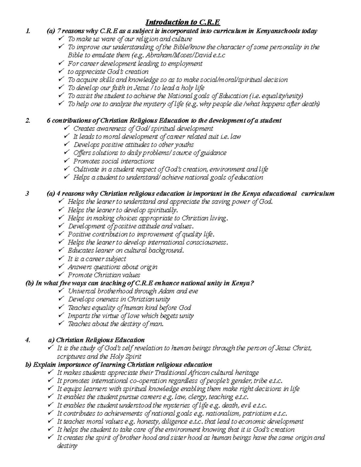 Introduction TO C.R.E Answers - Introduction to C.R (a) 7 reasons why C ...