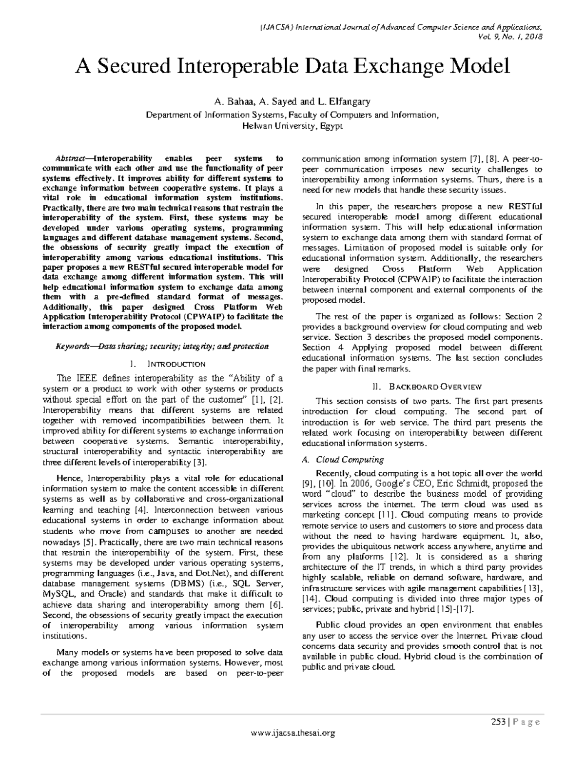 A Secured Interoperable Data Exchange Model - Vol. 9, No. 1, 2018 253 ...