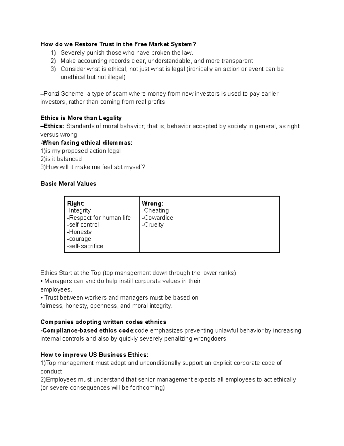 BUS 2000 Chapter 4 - Lecture Notes - How do we Restore Trust in the ...