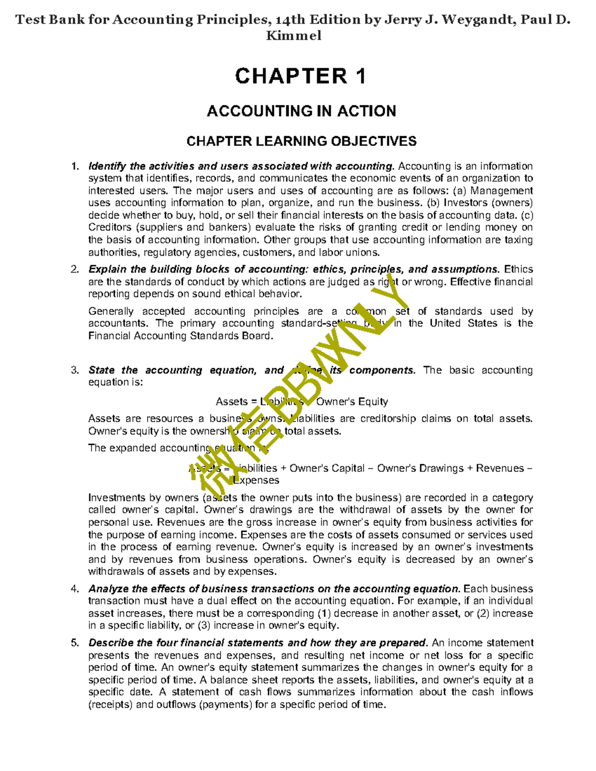 Accounting principles 14th edition by weygandt tb 1 - CHAPTER 1 ACCOUNTING IN ACTION CHAPTER ...