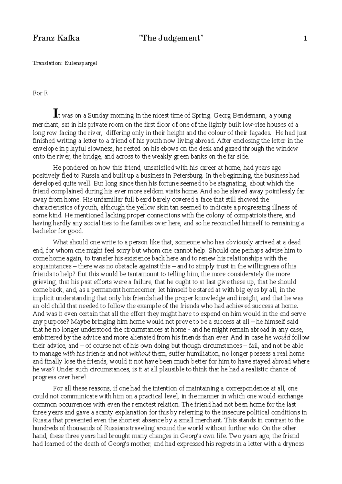 The-Judgment - Summary English Literature - Translation: Eulenspargel ...