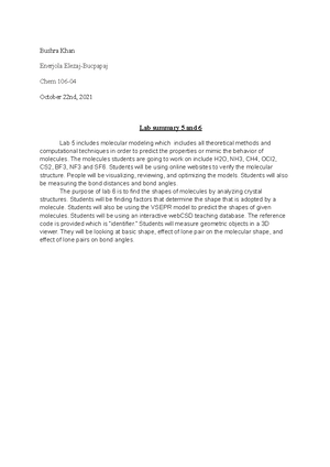 Chem 106 Experiment 20 Pre Lab Summary - Olivia Kelleher Chem 10600 5/8 ...