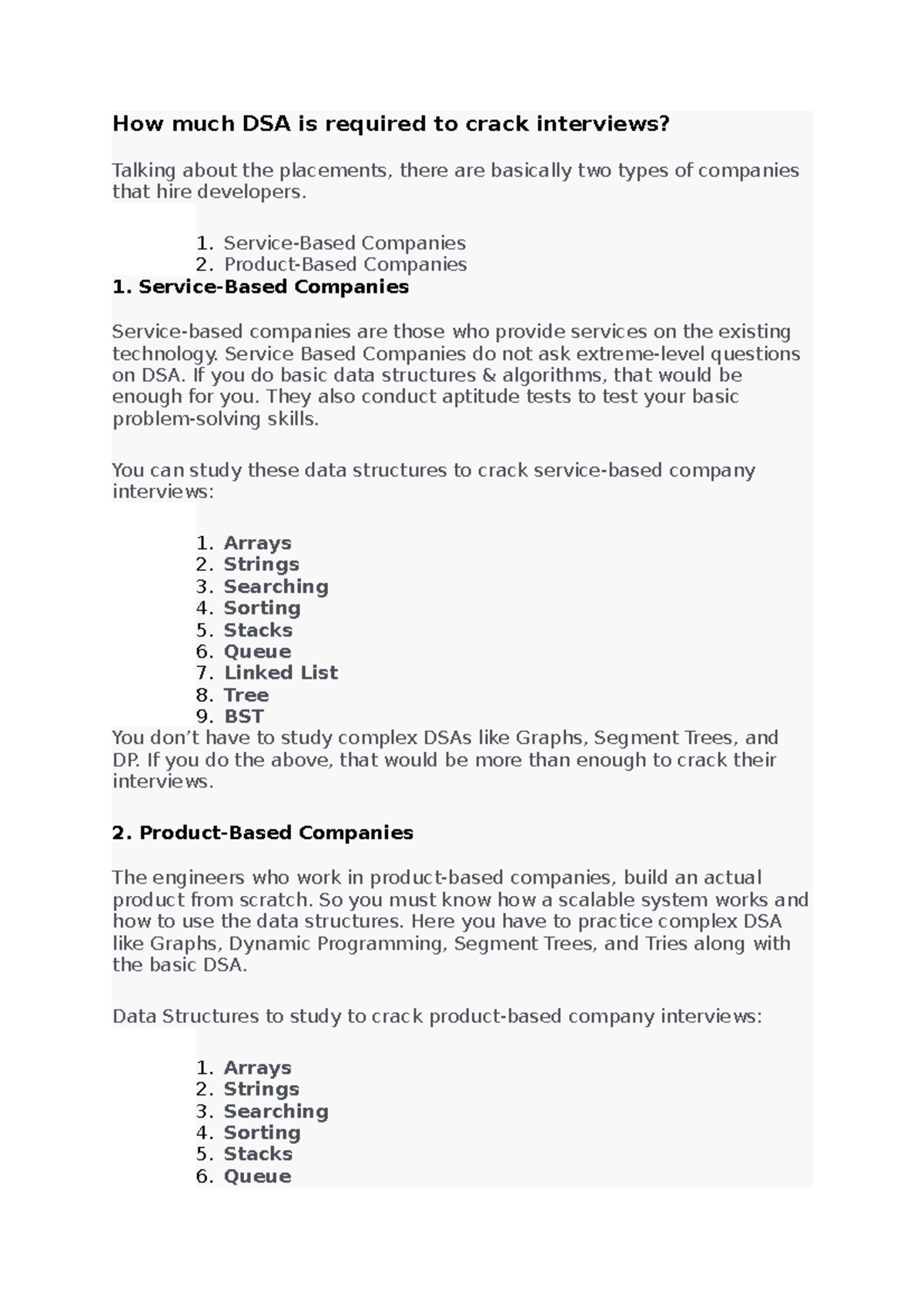 How much DSA is required to crack interviews - Service-Based Companies ...