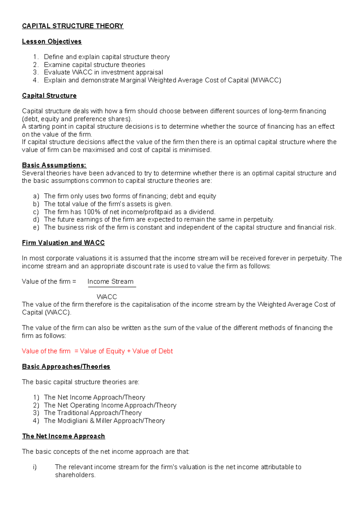 Capital Structure Theory 1 CAPITAL STRUCTURE THEORY Lesson Objectives 