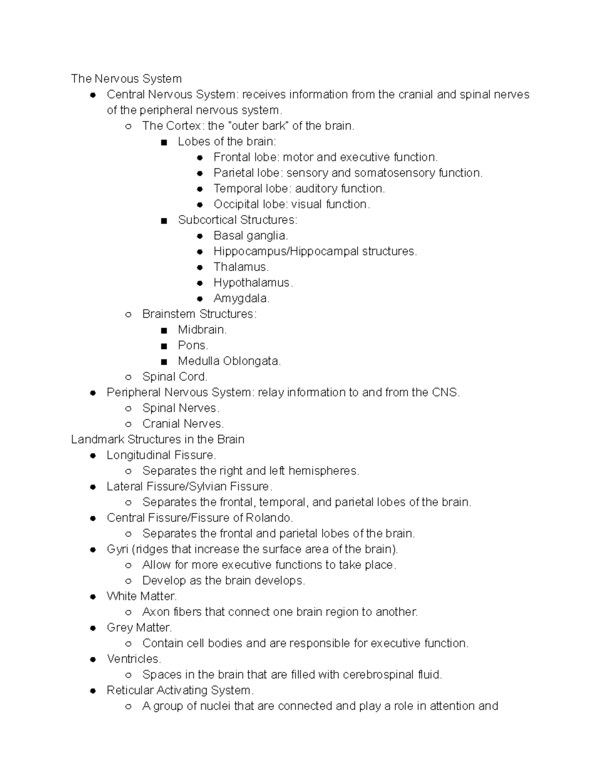 Neuro Study Guide - The Nervous System Central Nervous System: receives ...