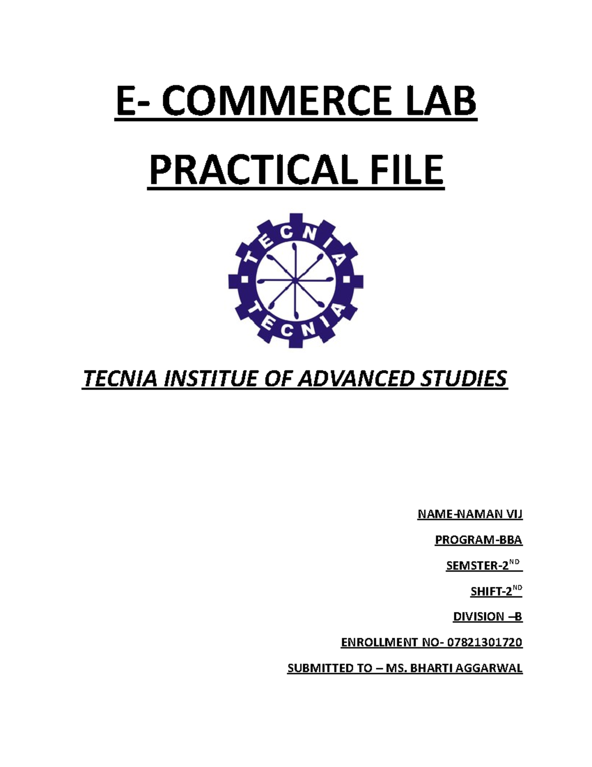 Shreya goyal E- Commerce LAB(ECL) Practical FILE - E- COMMERCE LAB ...