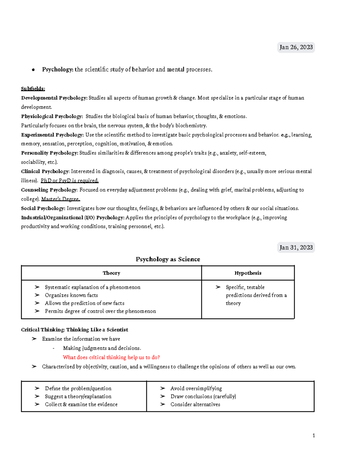 Psychology Notes - These are from the lecture slides of Chapters 1-4 ...
