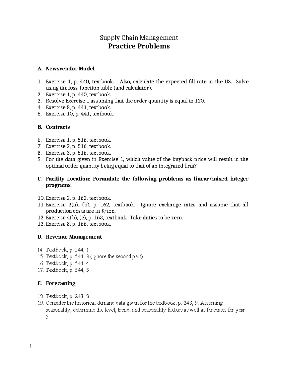 Practice Problems New - Supply Chain Management Practice Problems A ...