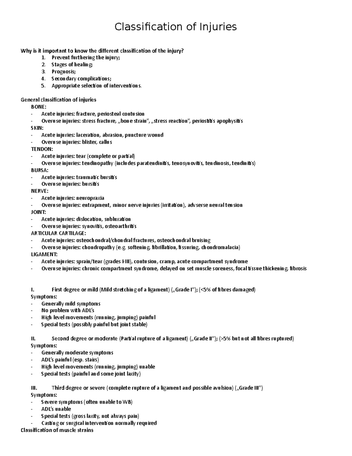 4. Classification of Injuries - Classification of Injuries Why is it ...