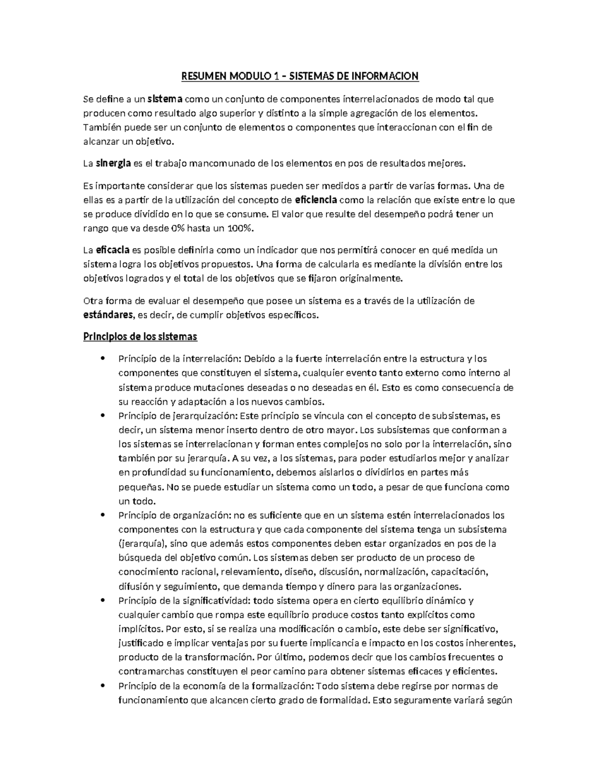 Sistemas de informacion - resumen modulo 1 - RESUMEN MODULO 1 – SISTEMAS DE INFORMACION Se ...