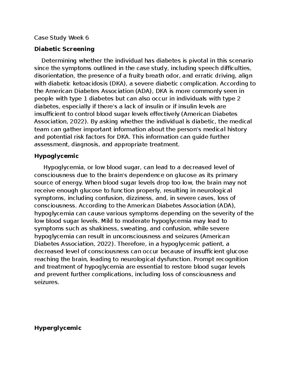 Case Study BIO 252 Week 6 - Case Study Week 6 Diabetic Screening ...