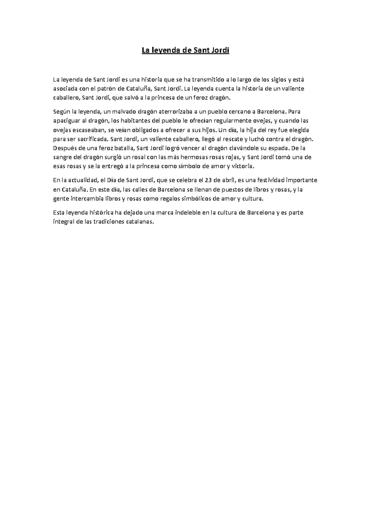 La leyenda de Sant Jordi - La leyenda cuenta la historia de un valiente ...