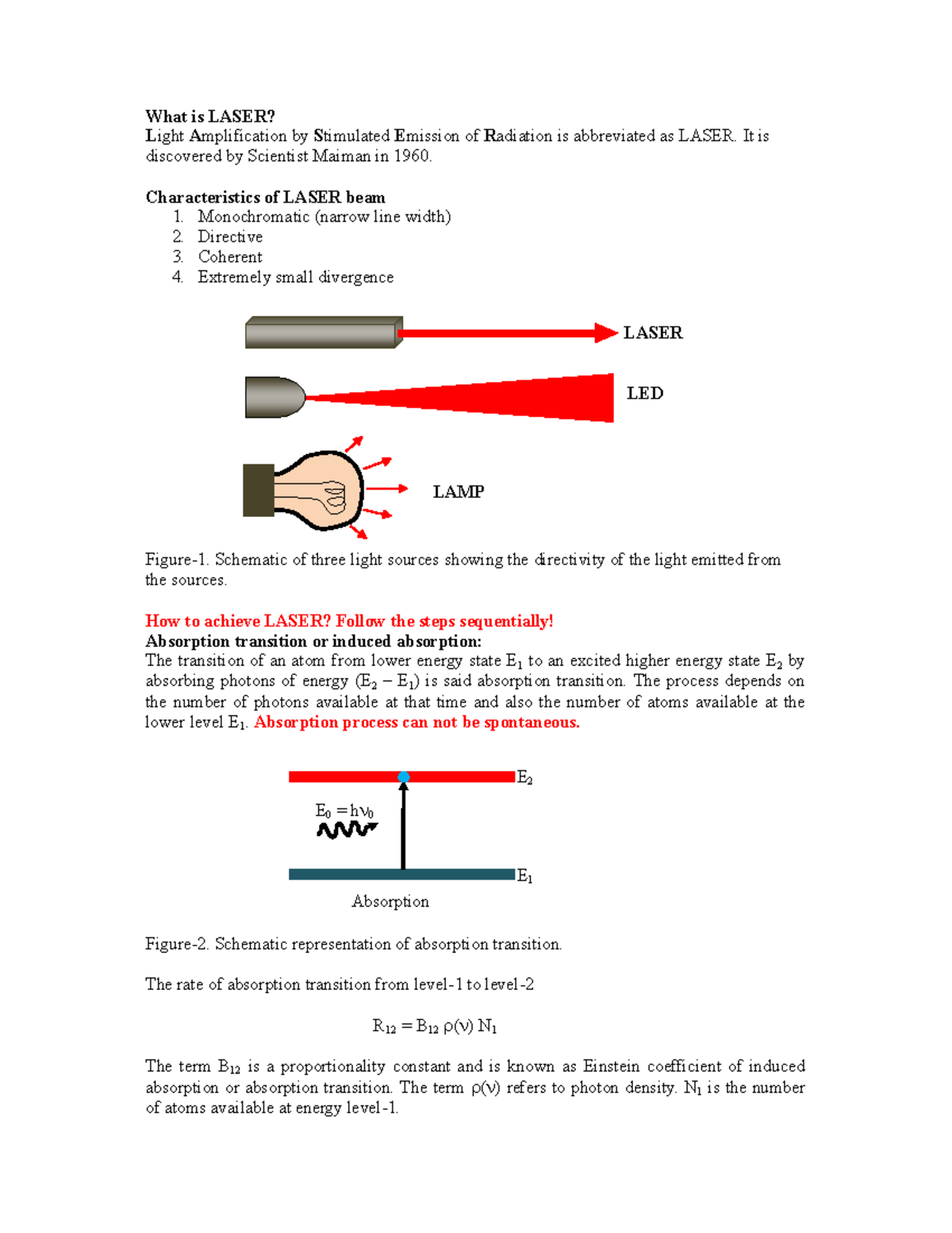 Laser - Notes - What is LASER? Light Amplification by Stimulated ...