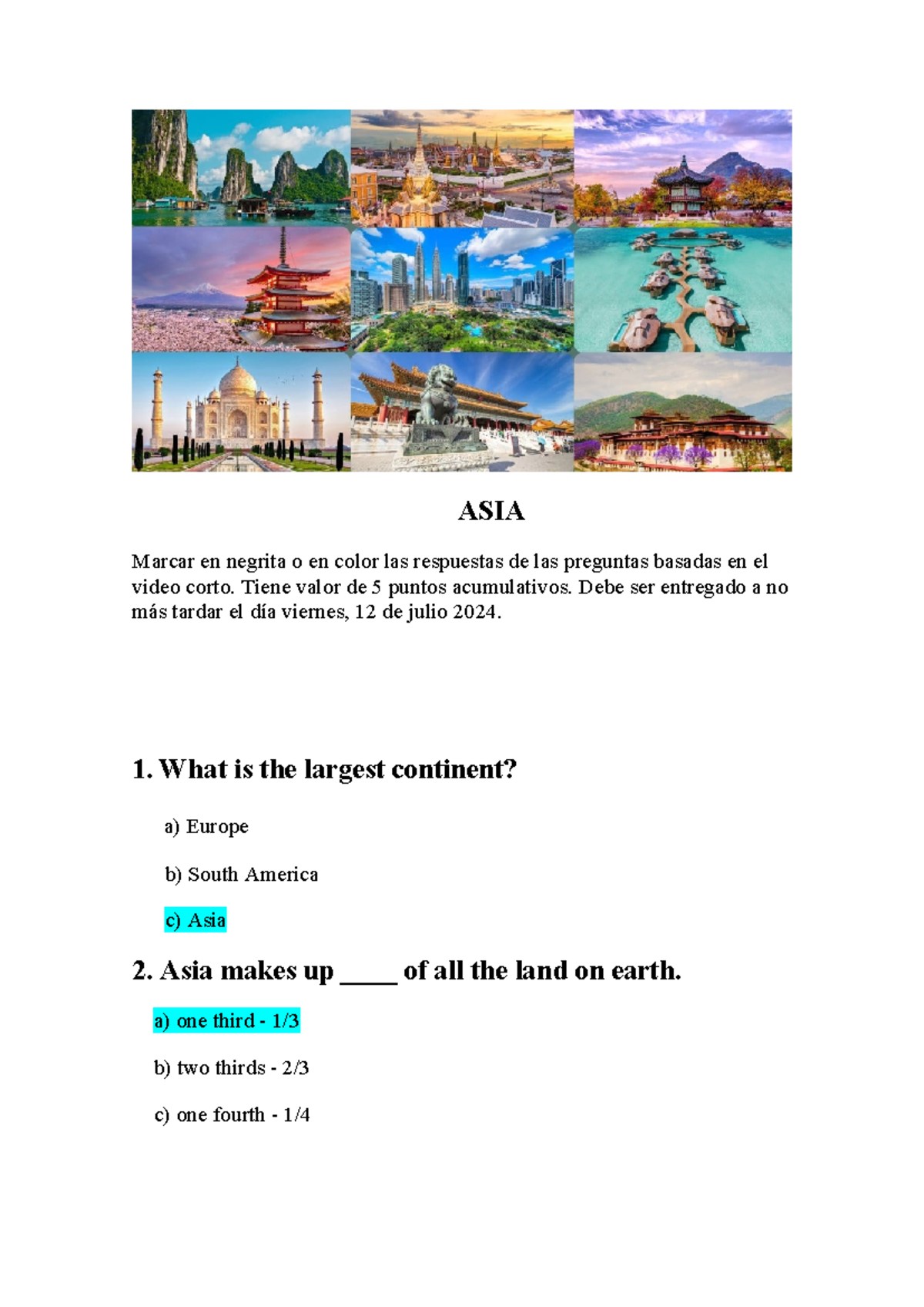 ASIA - Ingles I - ingles - ASIA Marcar en negrita o en color las ...