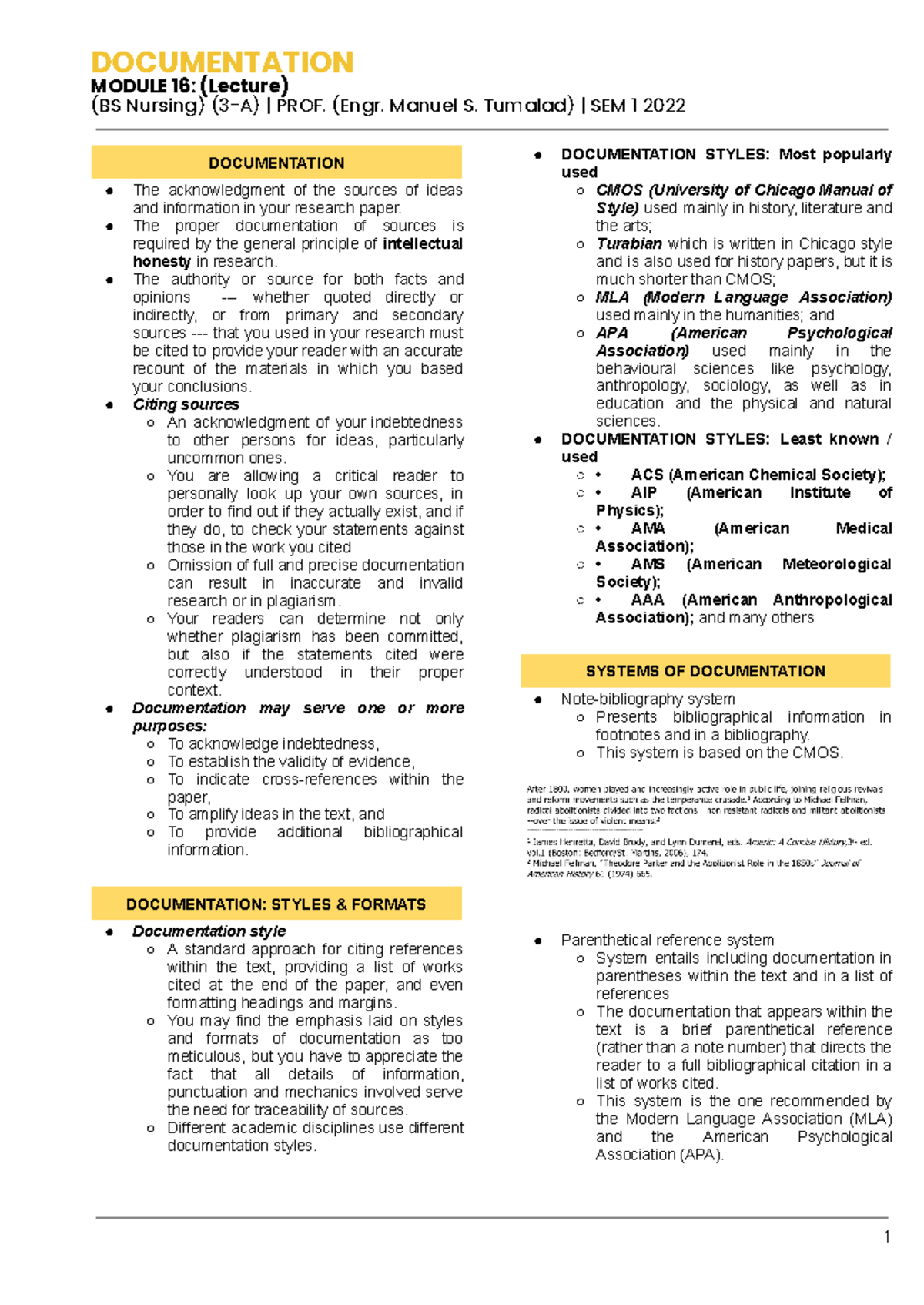 NCM 111 Module 16 - DOCUMENTATION MODULE 16: (Lecture) (BS Nursing) (3 ...