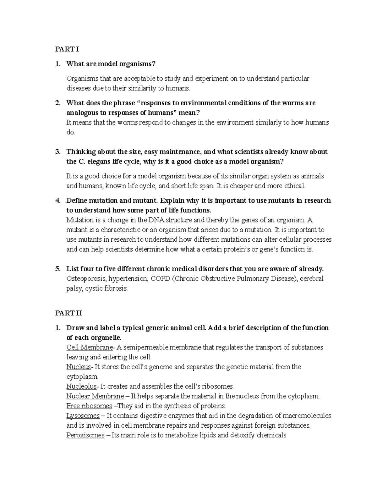 Case Study- Model Organism and Cell Structure - PART I What are model ...