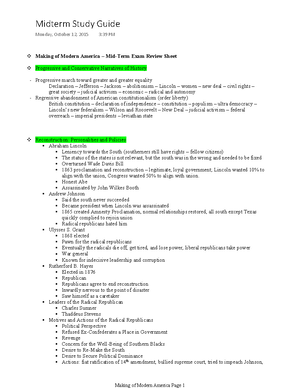 Midterm study guide - Making of Modern America – Mid-Term Exam Review ...