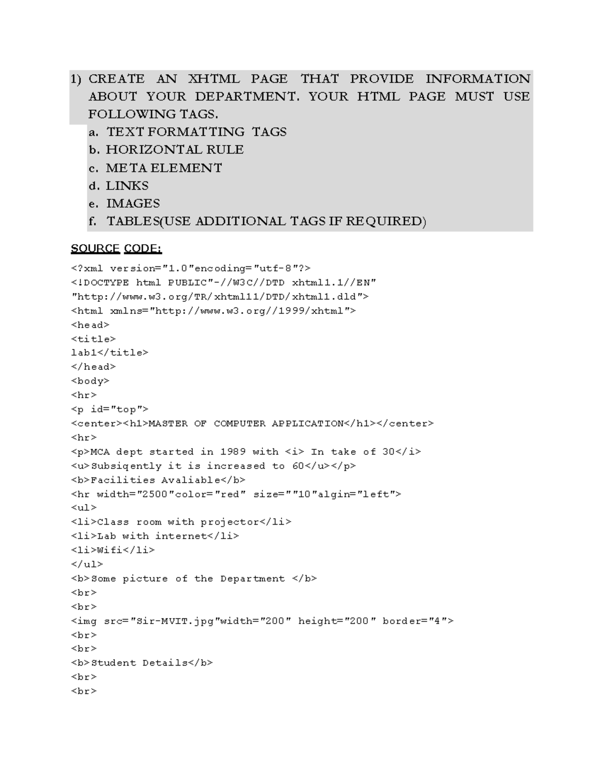 Pdfcoffee - ABCD - 1) CREATE AN XHTML PAGE THAT PROVIDE INFORMATION ABOUT YOUR DEPARTMENT. YOUR ...
