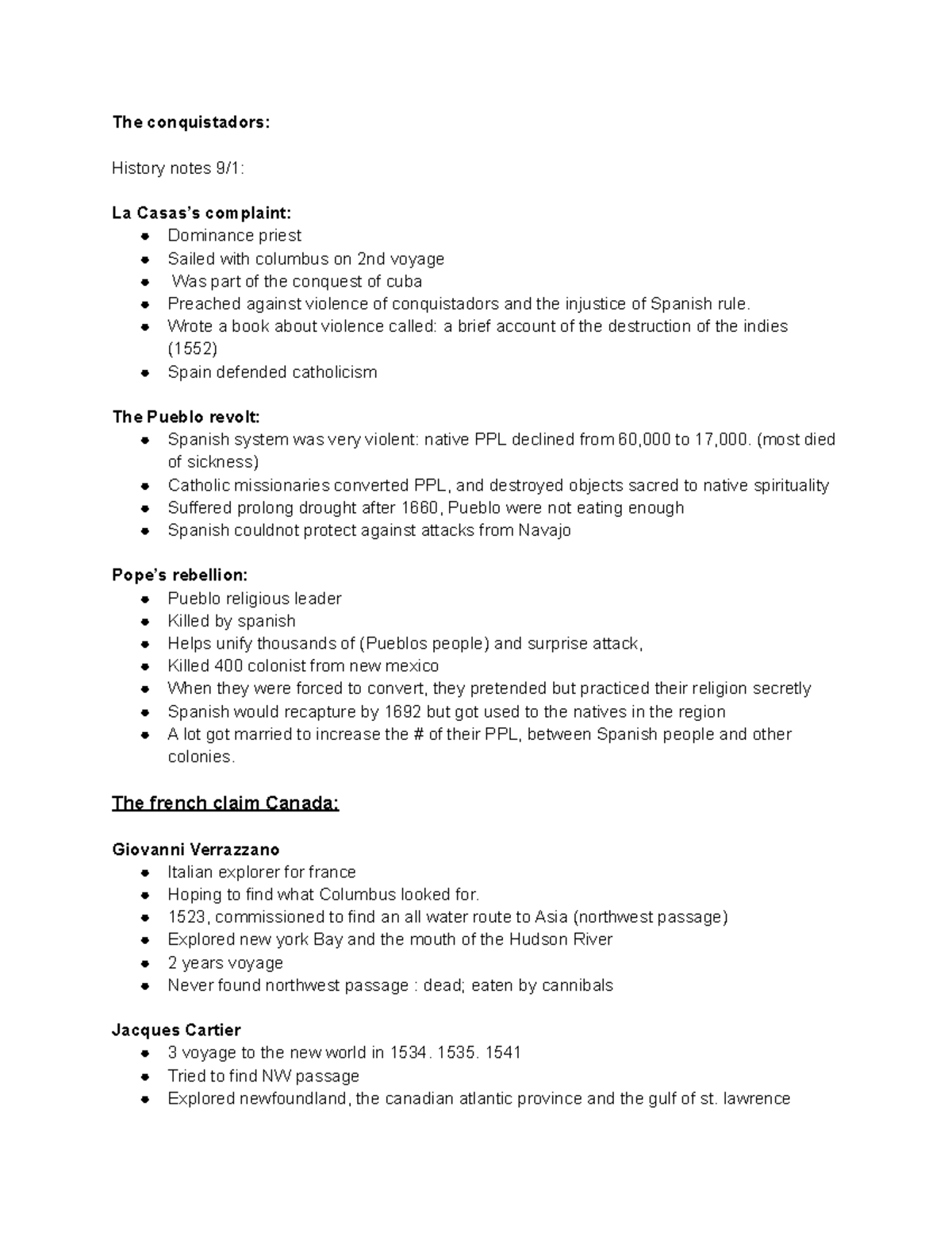 The conquistadors - notes - The conquistadors: History notes 9/1: La ...