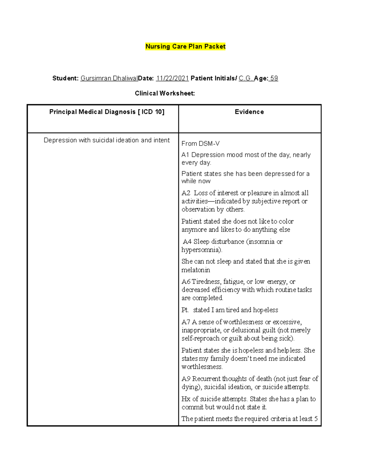 Psych careplan example of case study - NURS 121 - Fresno State - Studocu