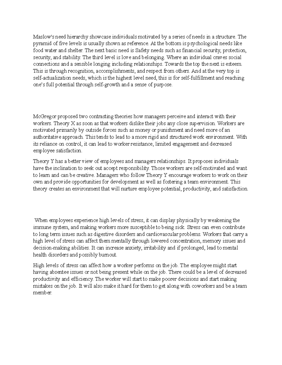 Essay 2 test - Maslow's need hierarchy showcase individuals motivated ...