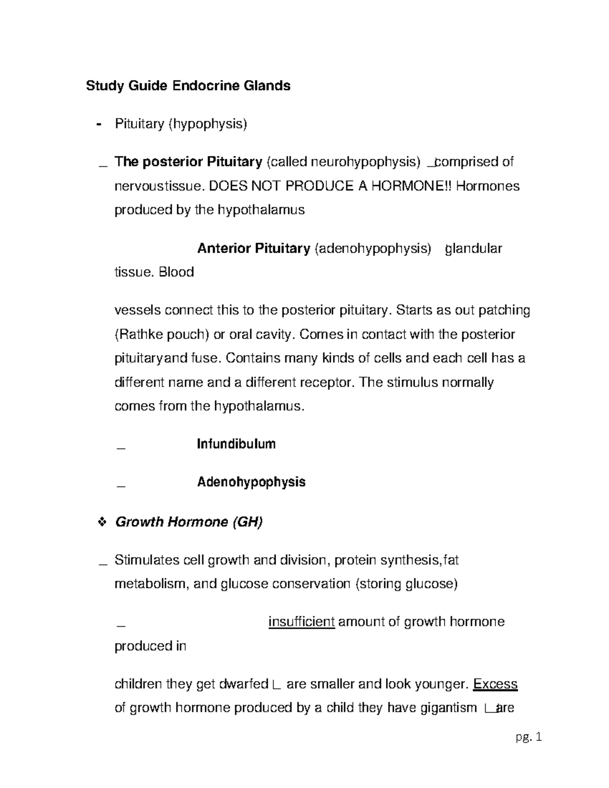 Study Guide Endocrine Glands - Study Guide Endocrine Glands Pituitary (hypophysis) The posterior ...