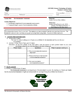 GEN 003 MODULE 8 - Student Activity Sheet Lesson # Lesson title ...