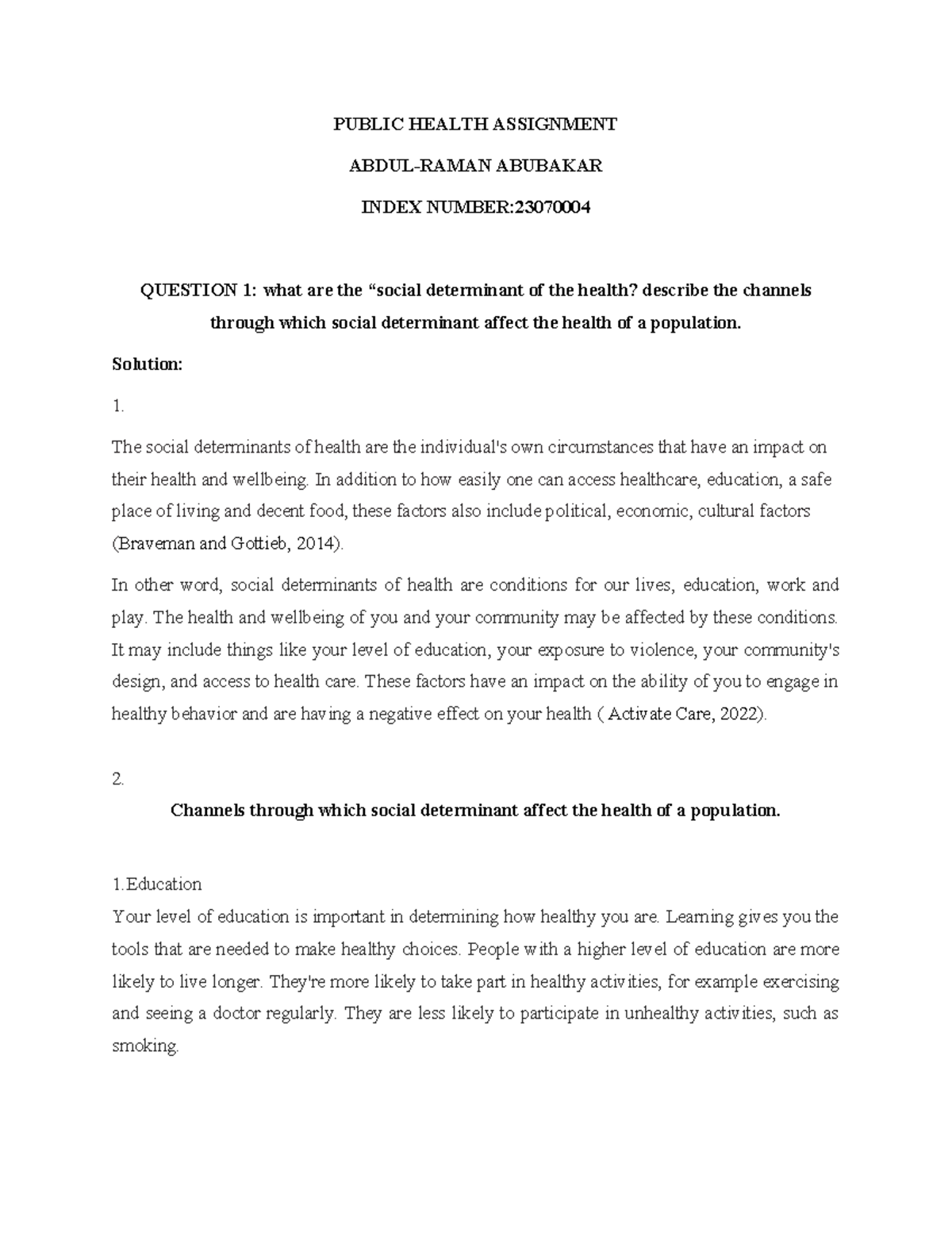 Public Health Assignment DR - PUBLIC HEALTH ASSIGNMENT ABDUL-RAMAN ...