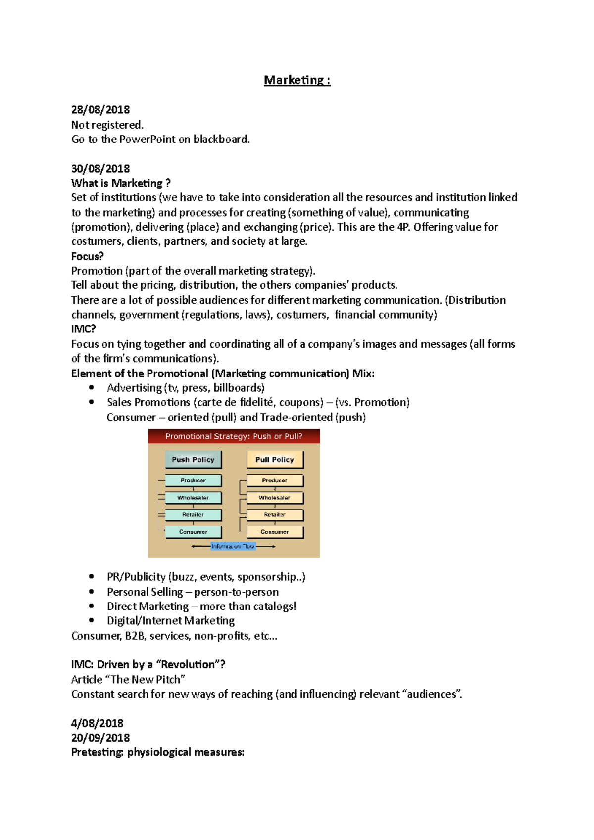 Marketing - Lecture notes 1-5 - Marketing : 28/08/2018 Not registered ...