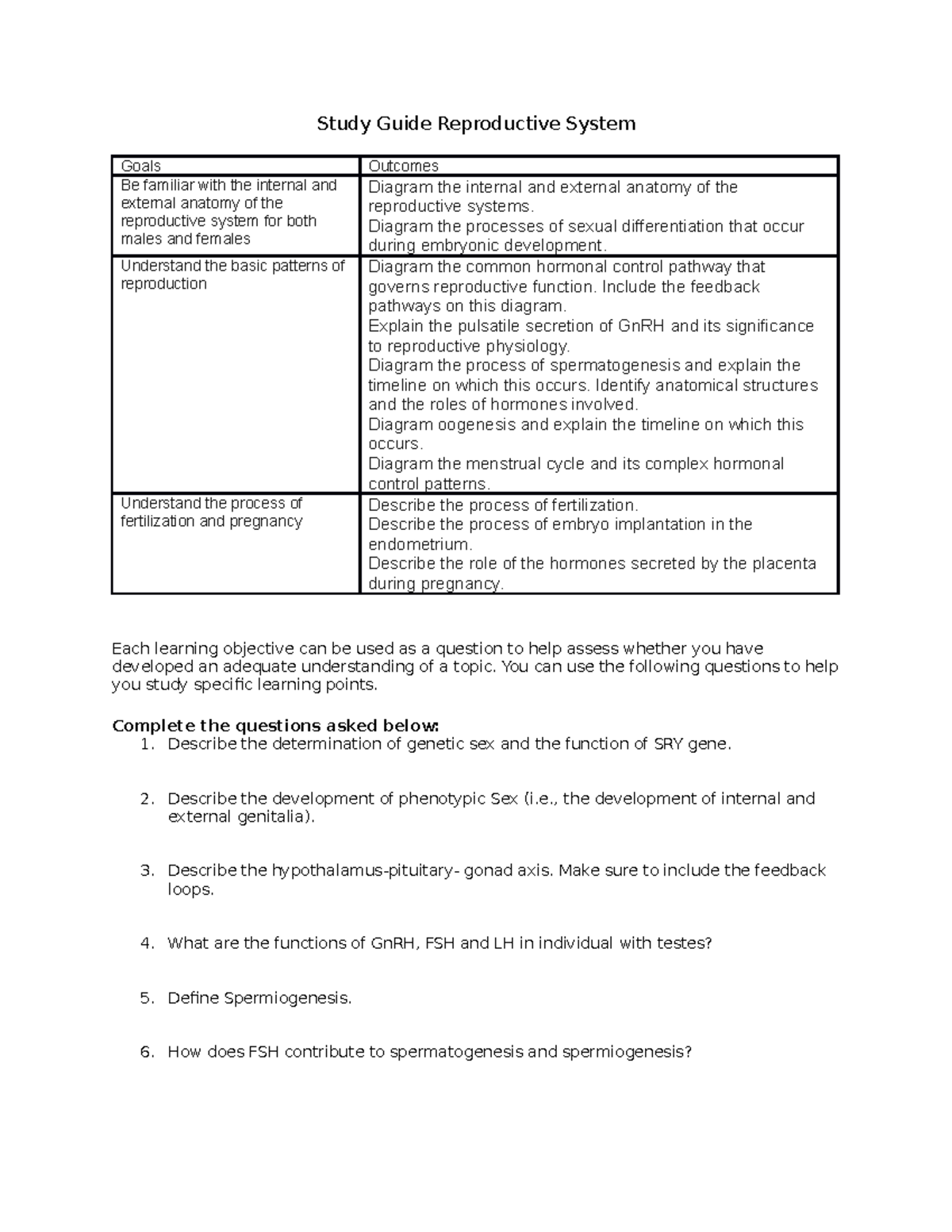 Study Guide Reproductive System(2) - Study Guide Reproductive System ...