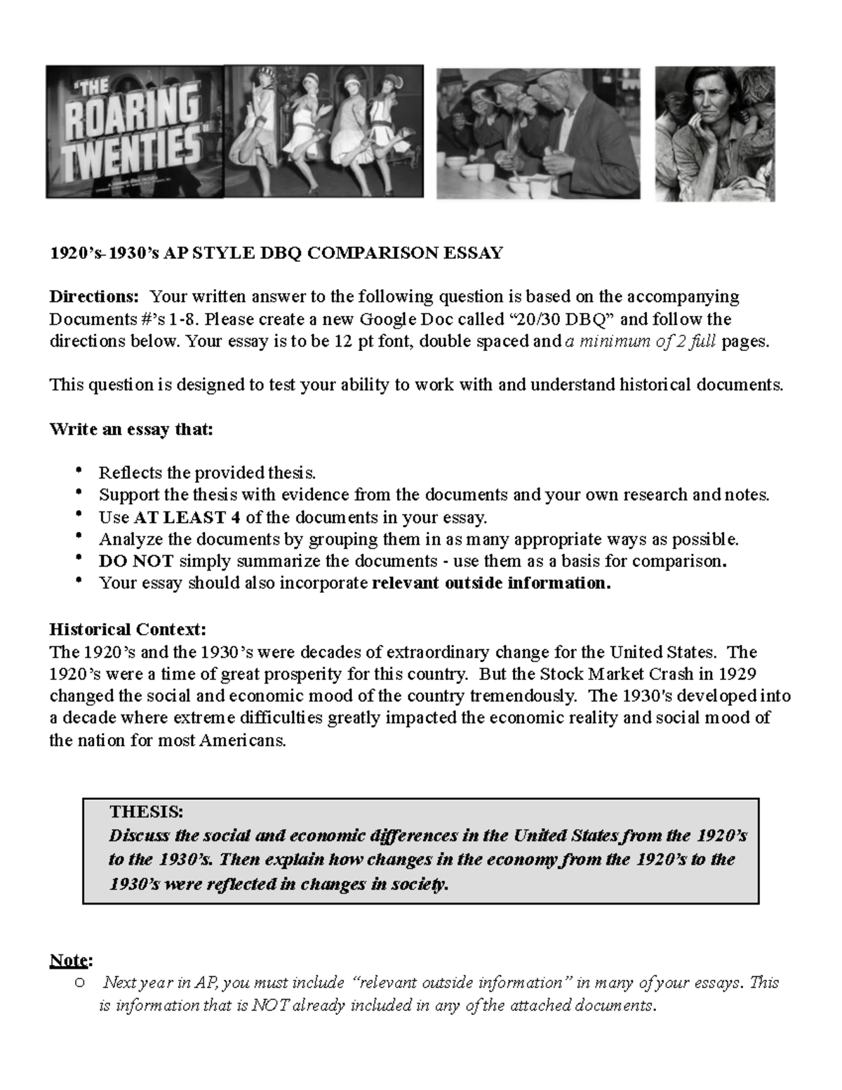 Ryan Karp - 20's-30's AP Comparison DBQ - 1920’s-1930’s AP STYLE DBQ ...