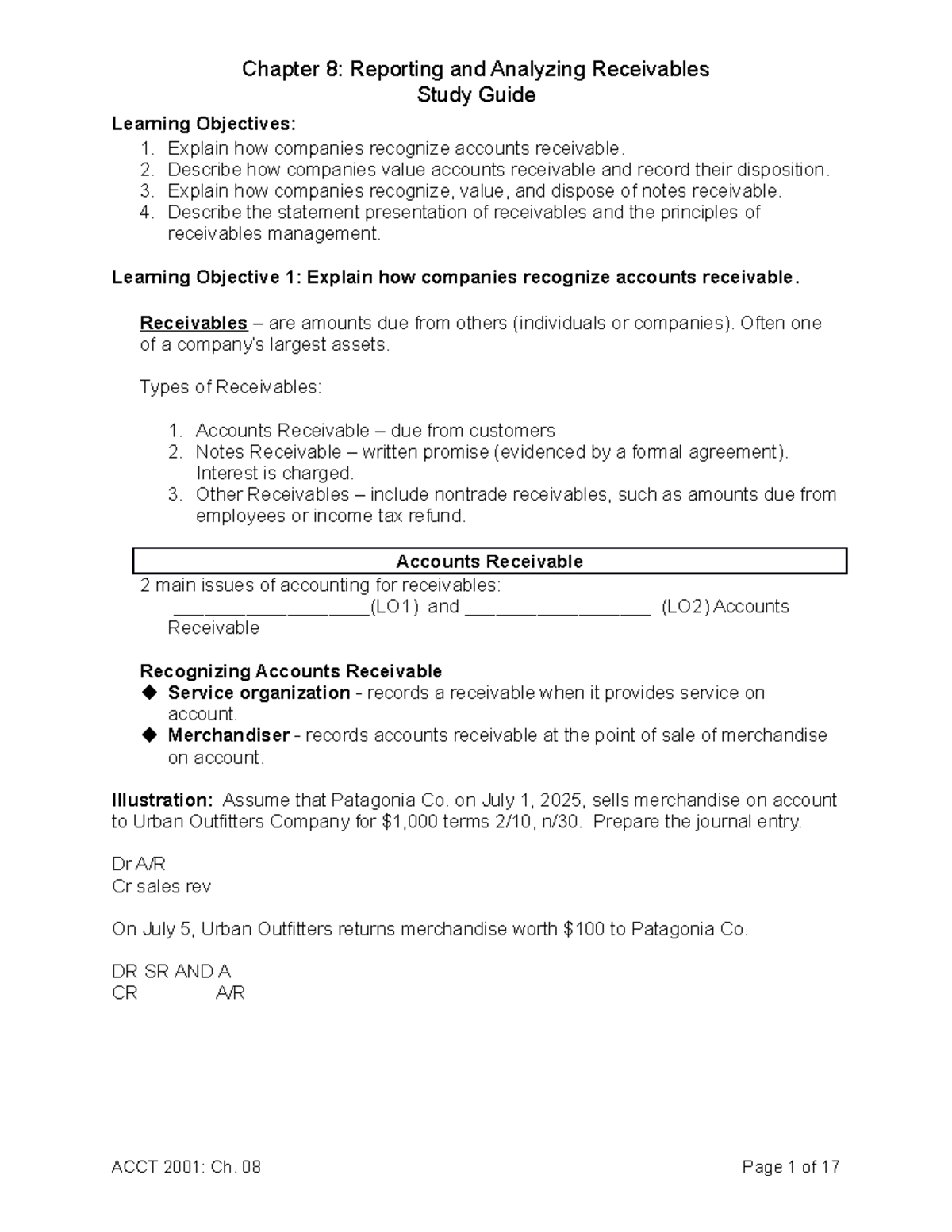 ACCT 2001 Chapter 8 Study Guide - ACCT 2001 - LSU - Studocu
