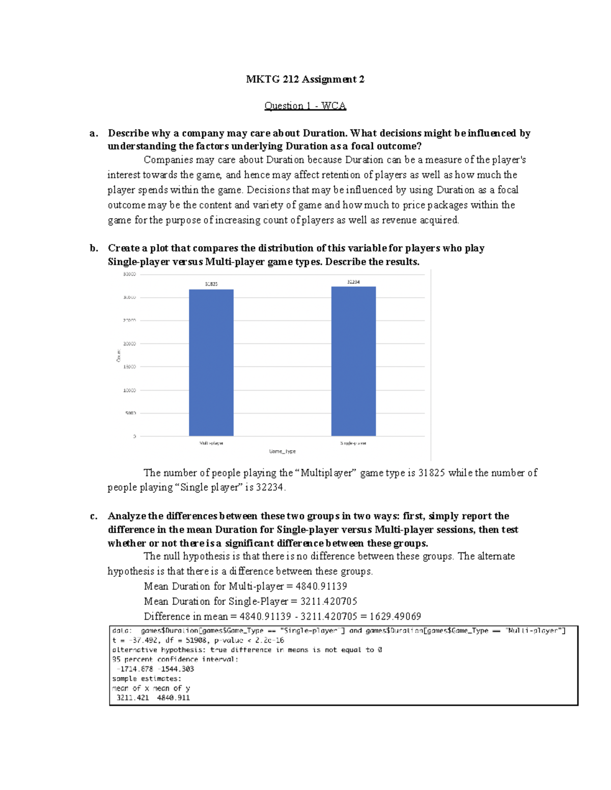 Mktg212 Assignment 2 - Final - MKTG 212 Assignment 2 Question 1 - WCA a ...