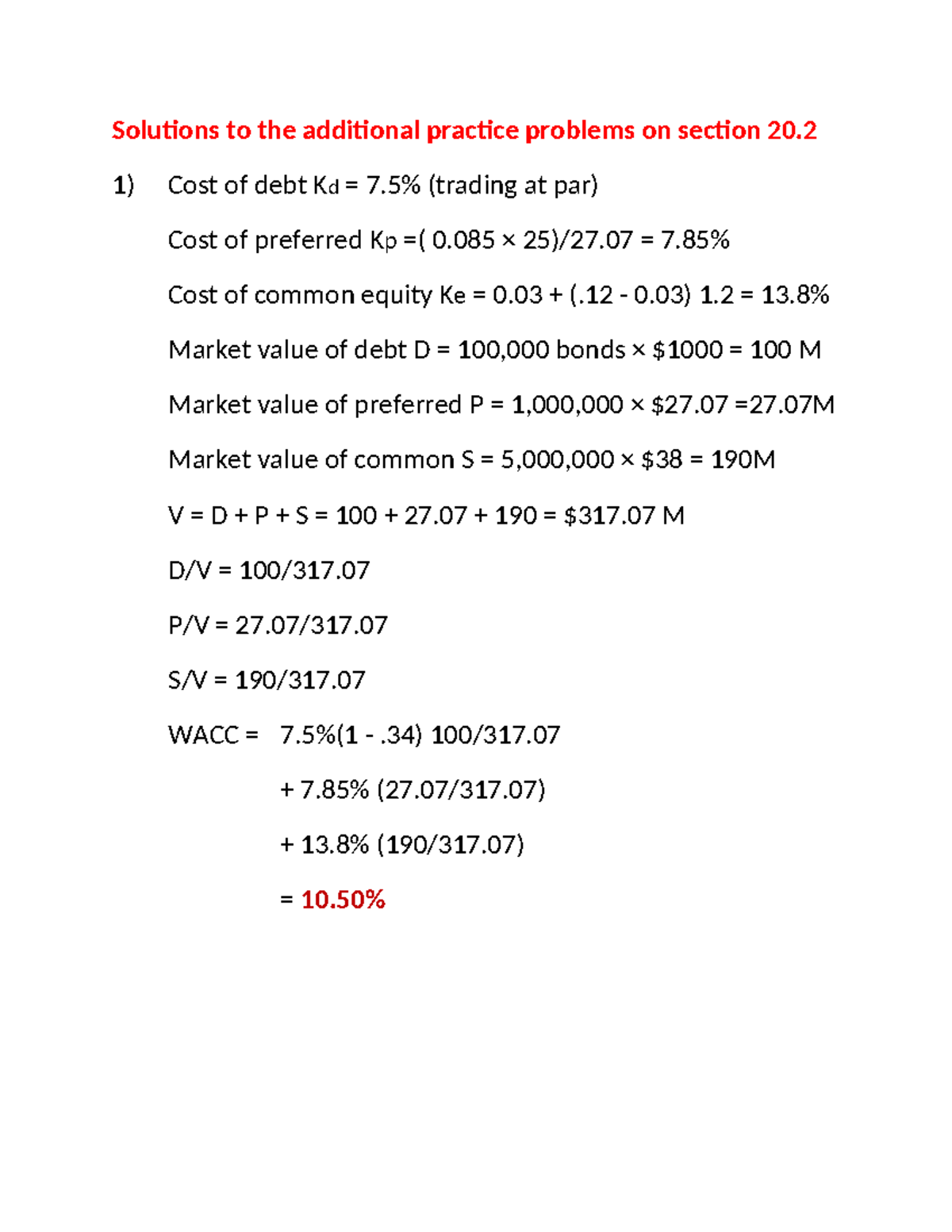 Soluions To Additional Practice Problems On Section 20 Solutions To