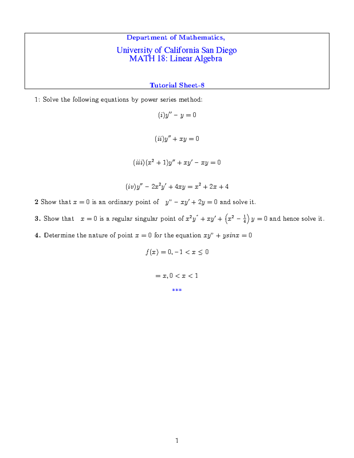 MATH 18 Assignment 8 - Department of Mathematics, IIT(BHU) Mathematical ...